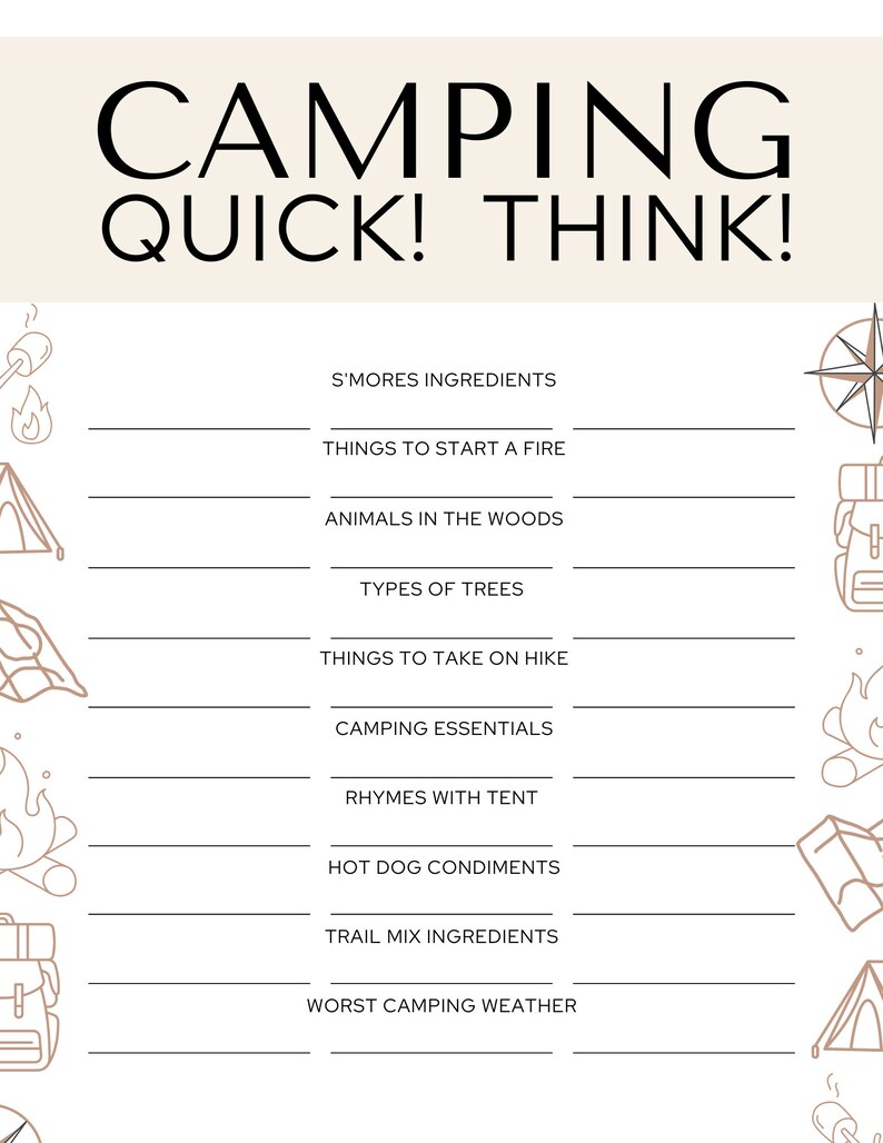 Fun Camping Activities for Kids INSTANT DOWNLOAD Homeschool Activites ...