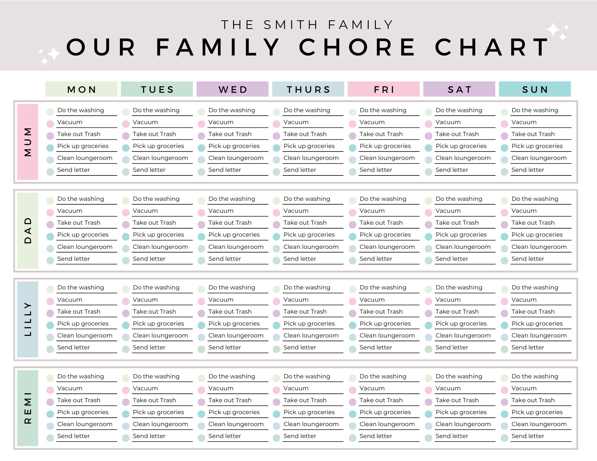 Editable Family Chore Chart: Cleaning Schedule (PDF Download) - Etsy