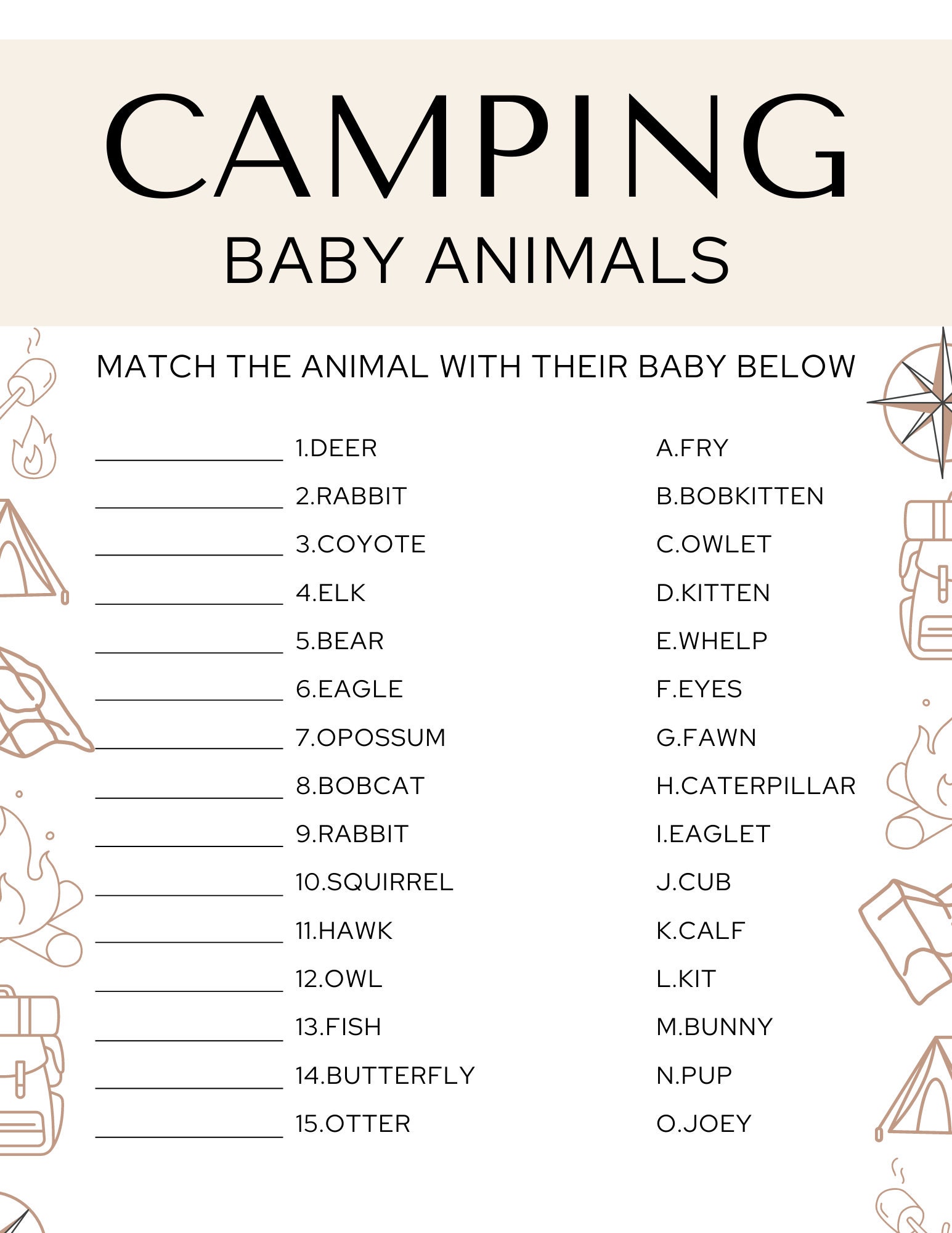 Fun Camping Activities for Kids INSTANT DOWNLOAD Homeschool Activites ...