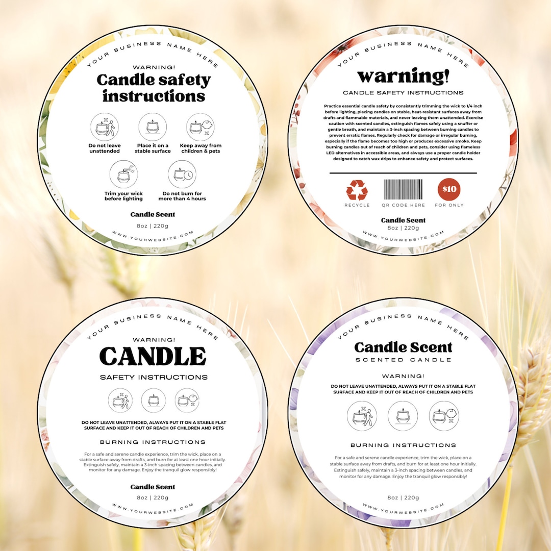 Candle Warning Label Card | INSTANT DOWNLOAD | Editable Printable ...