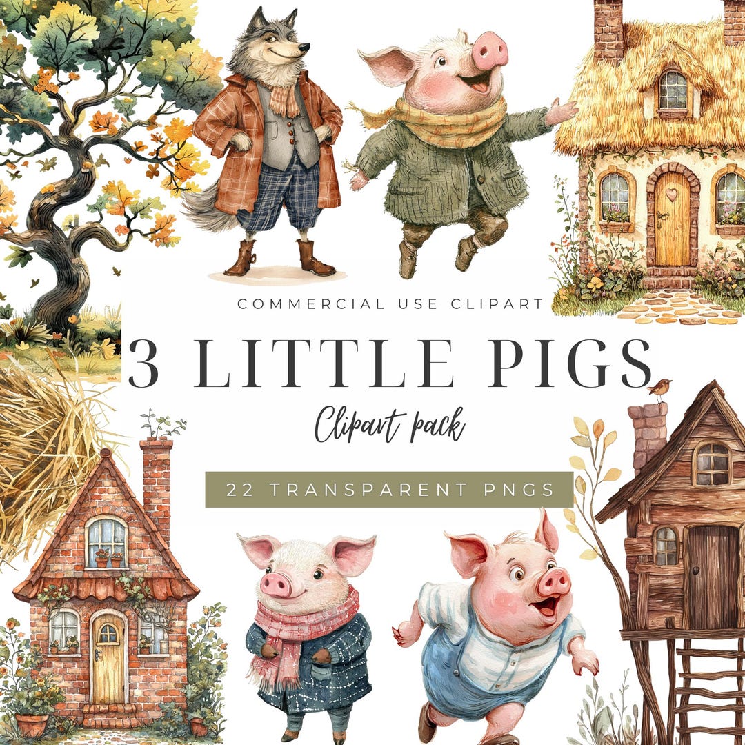 3 Little Pigs Clipart | INSTANT DOWNLOAD | Fairytale Digital ...