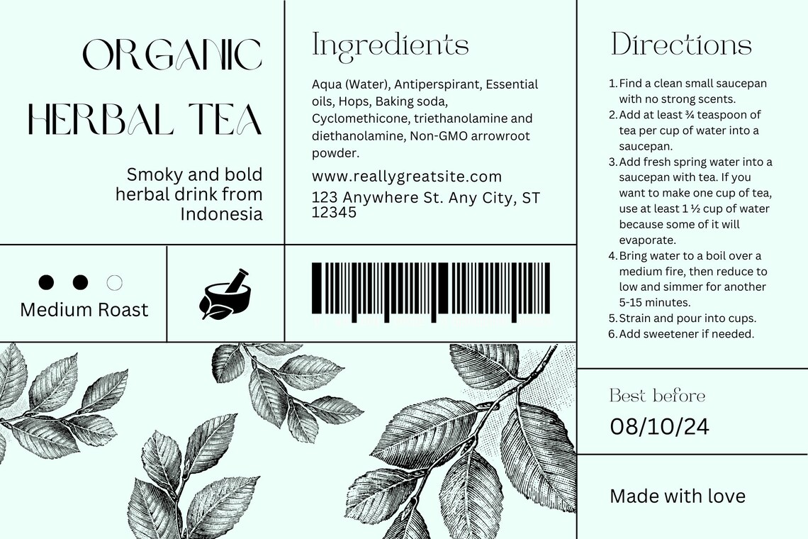 Herbal Tea Label Template: Editable Pouch Stickers (instant Download) - Etsy
