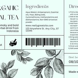 Herbal Tea Label Template: Editable Pouch Stickers (instant Download ...
