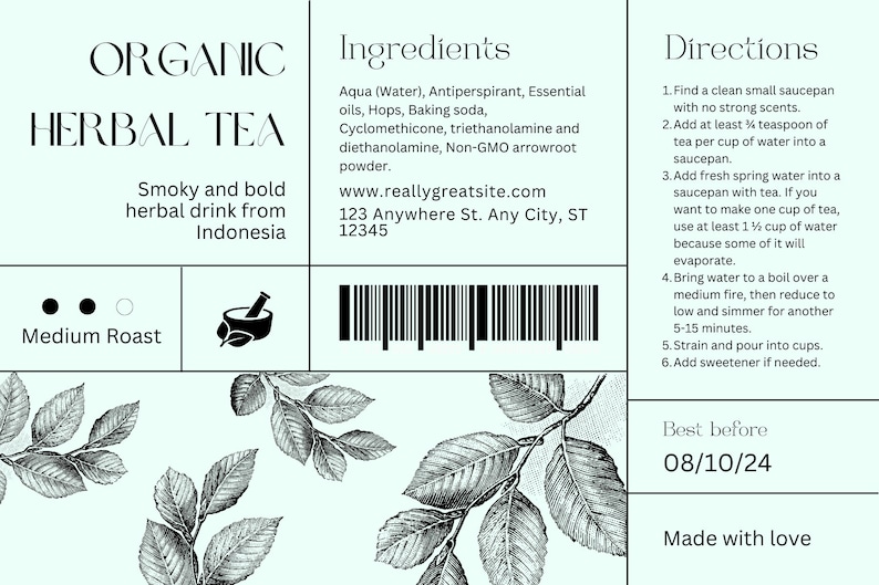 Herbal Tea Label Template: Editable Pouch Stickers (instant Download ...