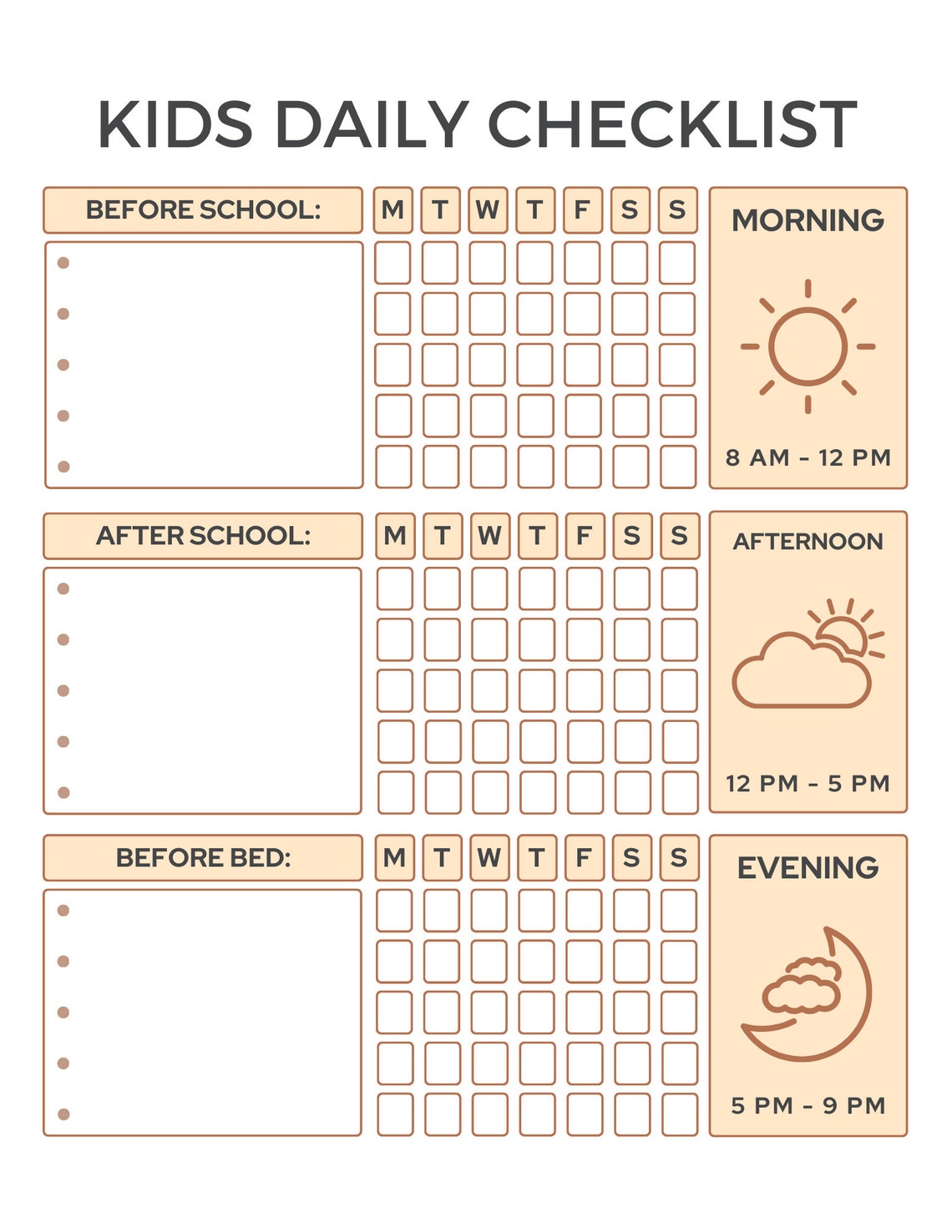 Kids Daily Checklist INSTANT DOWNLOAD ADHD Support Organisation Kids ...