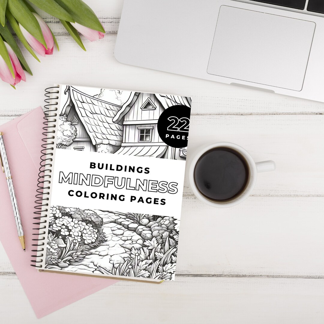 Buildings Coloring Book: 22 Pages for Adults, Mindfulness (digital ...