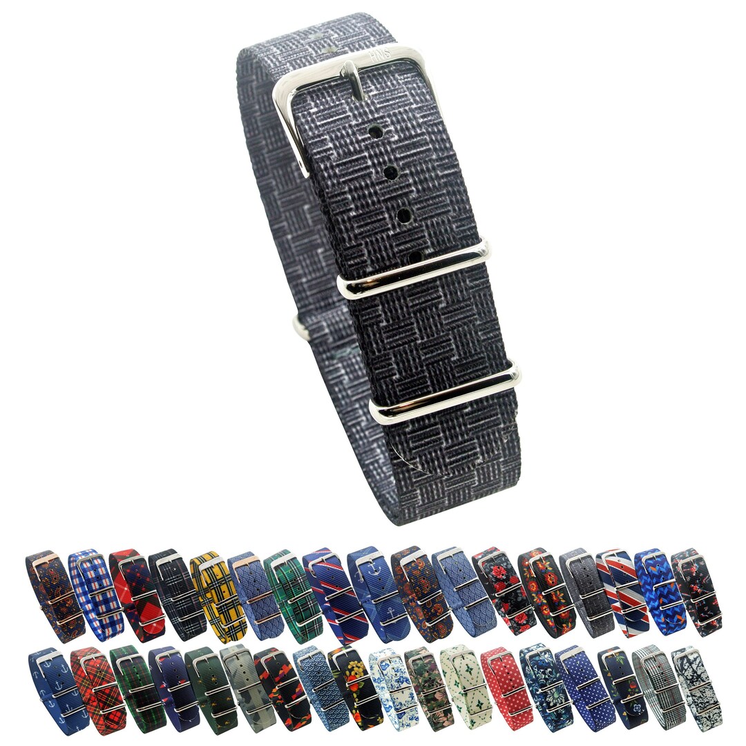 HNS Unique Double Graphic Printed Vintage Grey Box Plaid Nylon Watch ...