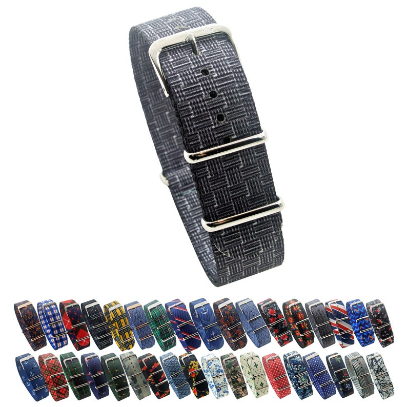 HNS Unique Double Graphic Printed Vintage Grey Box Plaid Nylon Watch ...
