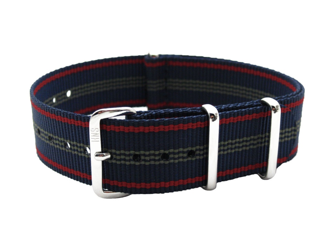 HNS 20mm Blue Red Strip Heavy Duty Ballistic Nylon Watch Strap With ...