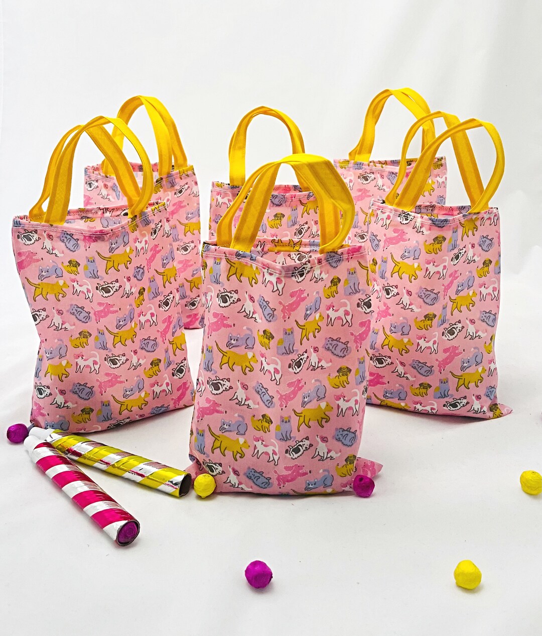 Cats and Dogs Reusable Fabric Party, Gift, Goodie, Loot Bags. A Unique ...