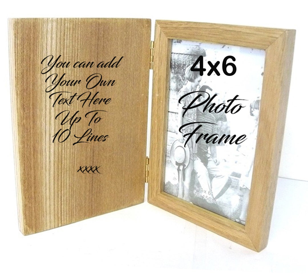 Personalised Pine Wooden Photo Book Frame - Custom Text Wording Bespoke ...