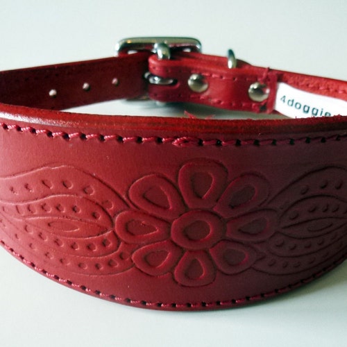 Red Paisley Embossed Leather Whippet Collar Greyhound Collar - Etsy