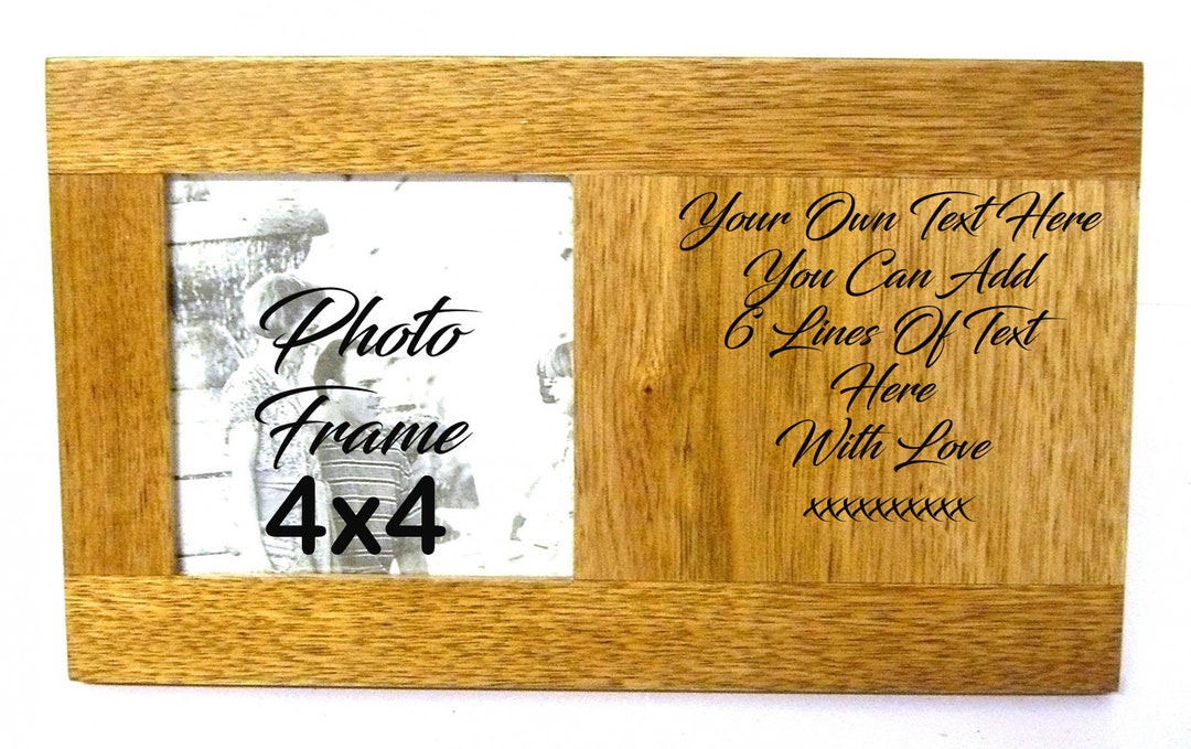Personalised Oak Wooden Photo Frame - Custom Text Wording Bespoke ...