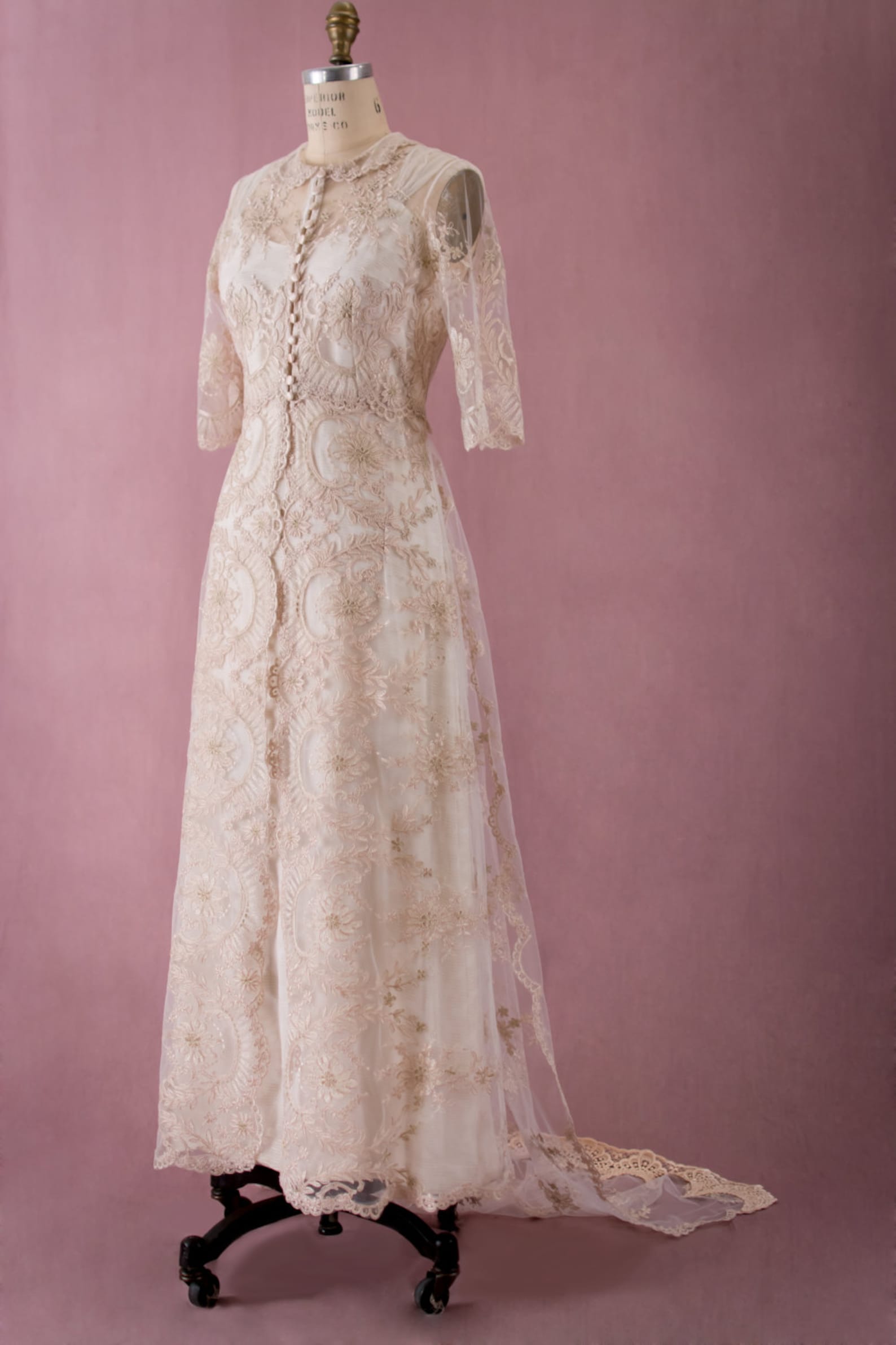 Wedding Dress of French Alencon Lace Over Double Silk Satin - Etsy