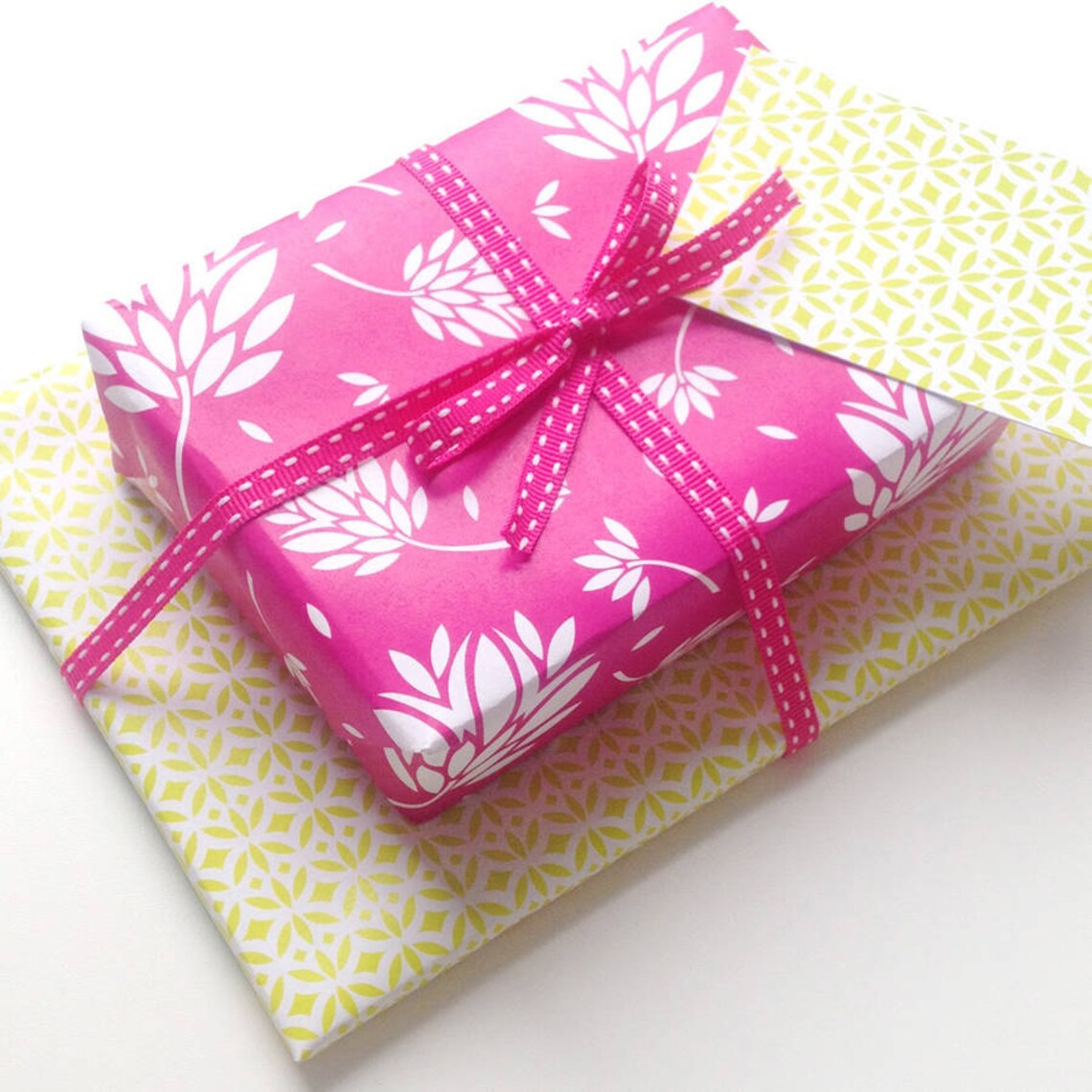 Pink Floral Giftwrap Set - Pink and Green Wrapping Paper - Lime ...