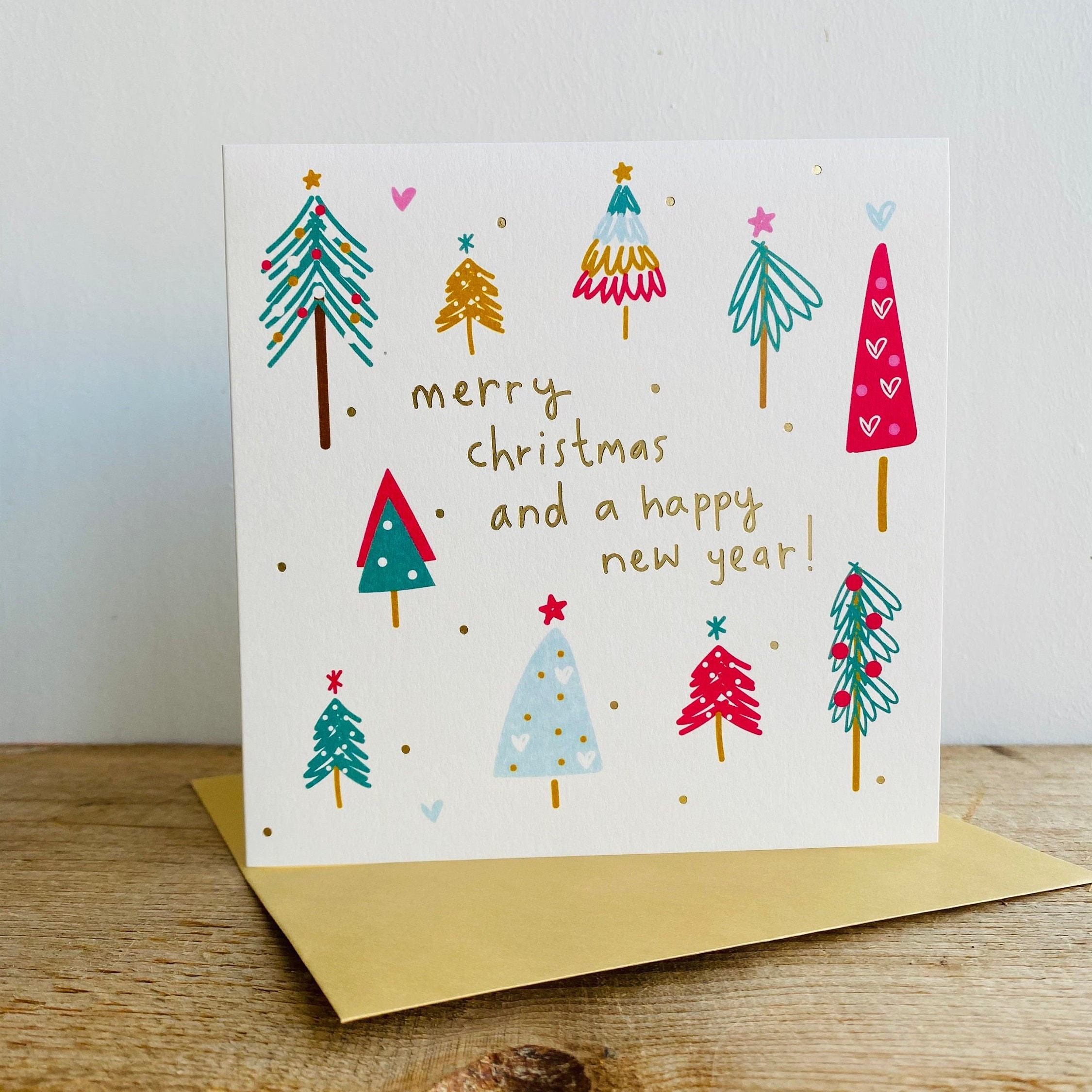 Gold Foil Christmas and New Year Card Merry Christmas and Happy New Year Card