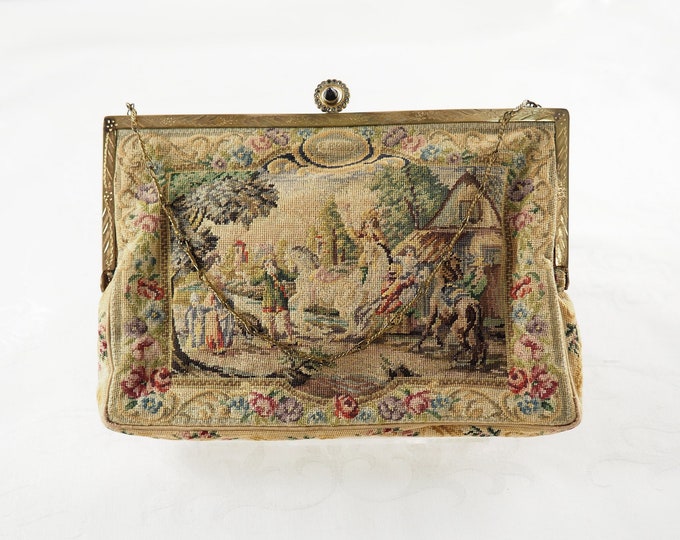 Vintage Austrian Micro Petit Point Evening Bag, Scenic Petit Point ...