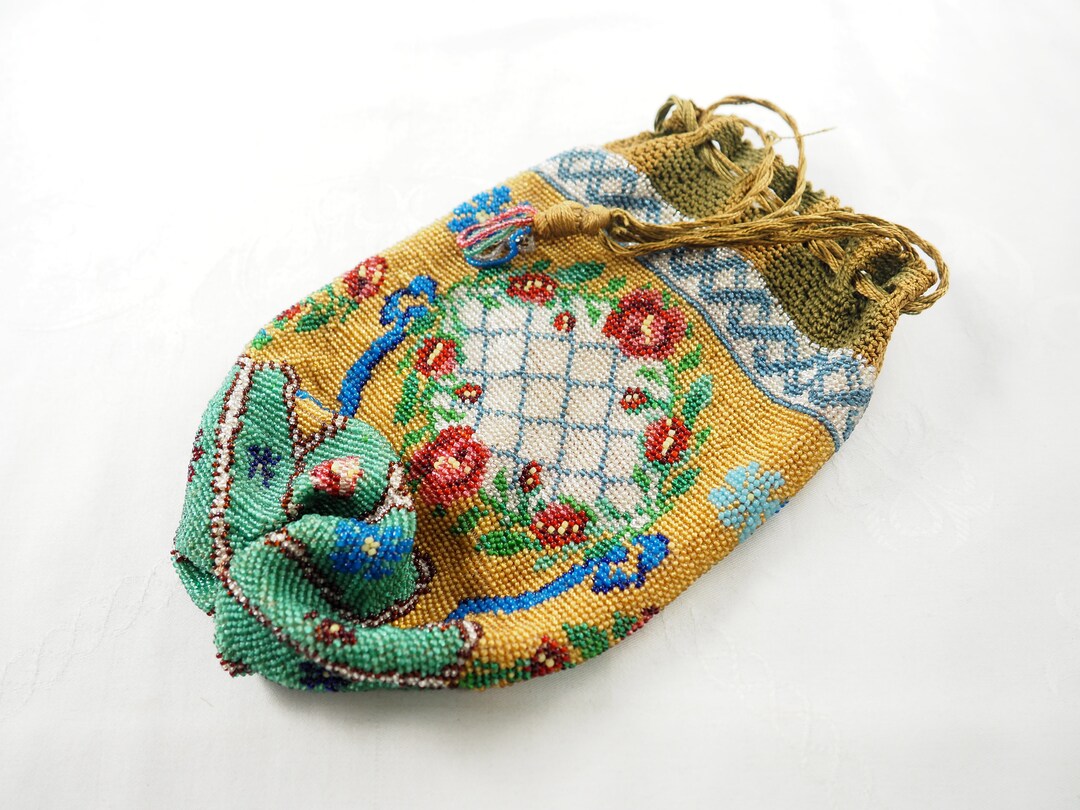 Antique Edwardian Beaded Reticule With Mustard Beads With a - Etsy