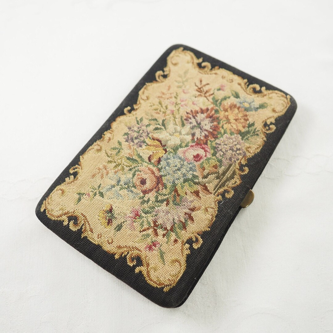 Vintage Austrian Petit Point Cigarette Case, Floral Embroidery to Front ...