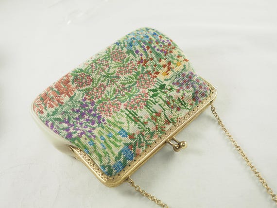 Vintage Petit Point Handbag with Coin Purse and Print… - Gem