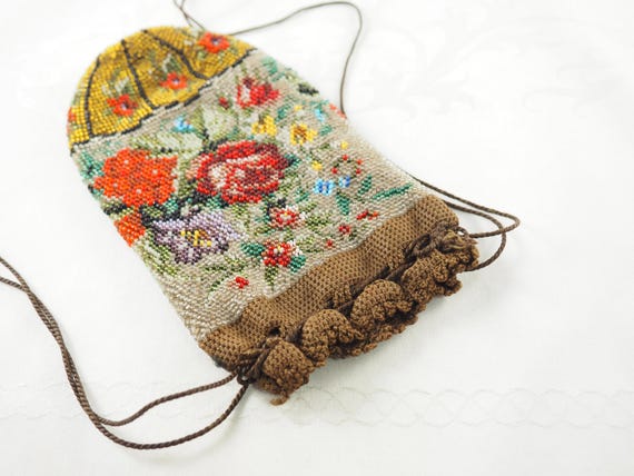 Antique Victorian Beaded Reticule with Roses, Forget … - Gem