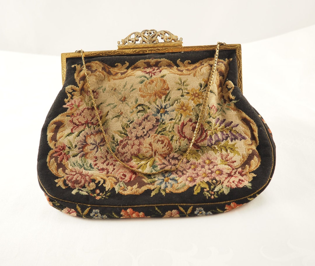 Vintage Austrian Micro Petit Point Evening Bag, Worked With Flowers ...
