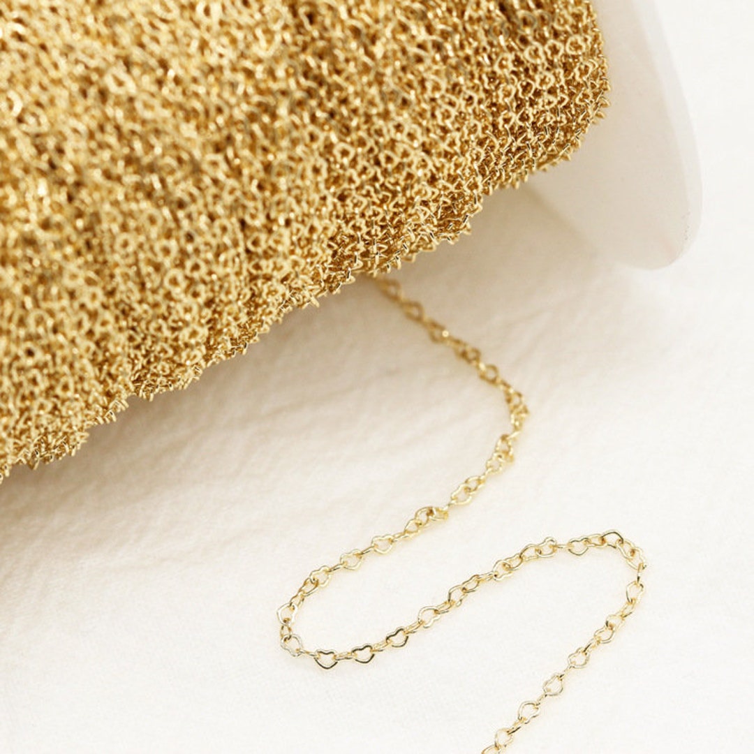 14k Gold Plated Brass Chain Gold Heart Chainbrass - Etsy