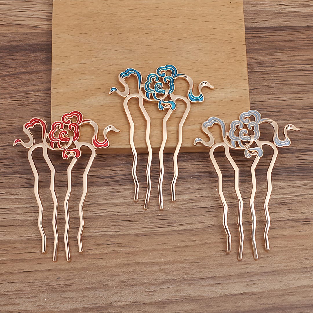 5 Pcs/lot 4-tooth Like Snake Ribbon Hair Comb,7 Color Metal Hair Stick ...