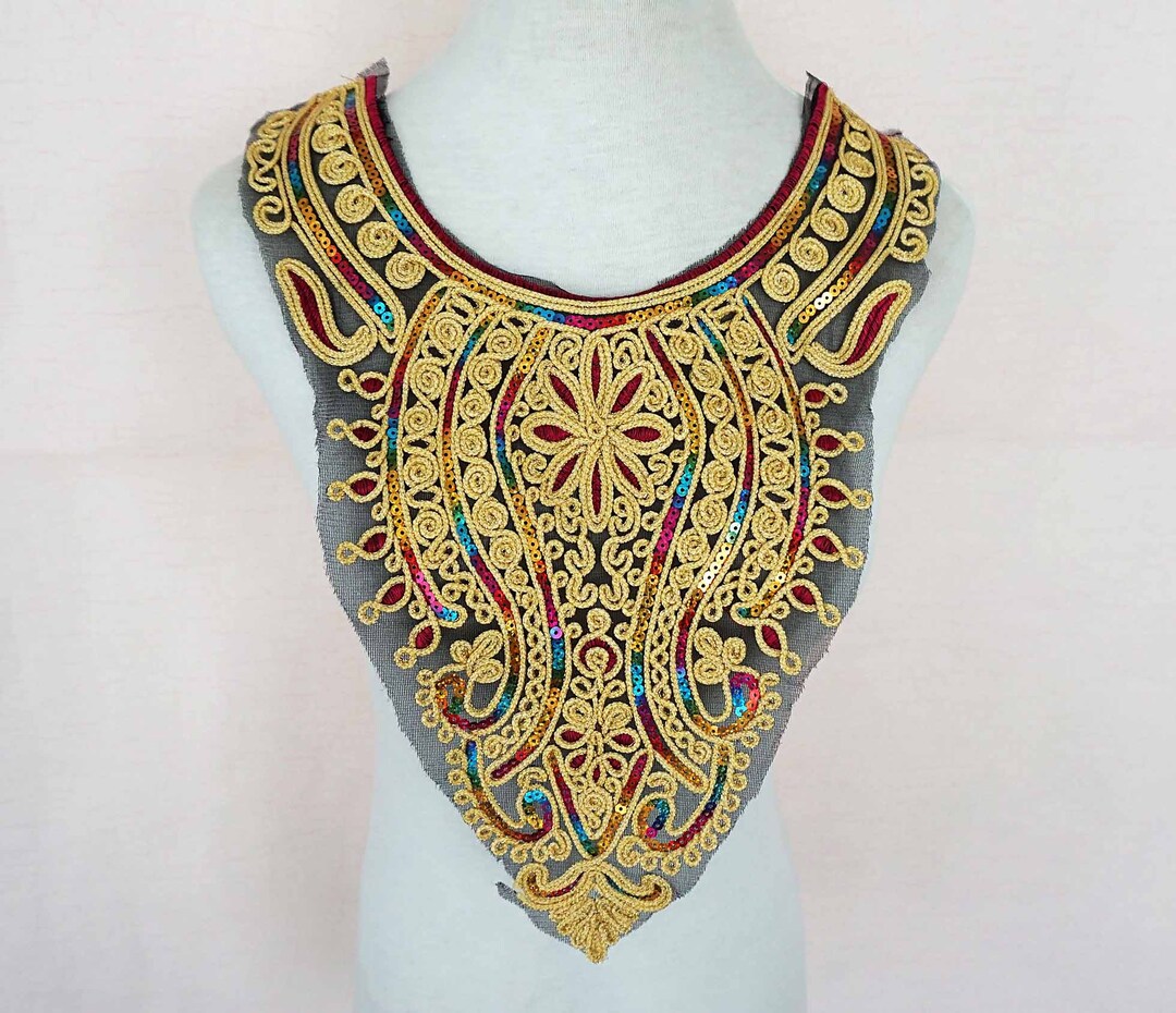 Vintage Style Cotton Collar Applique, Collar Applique With Sequins ...