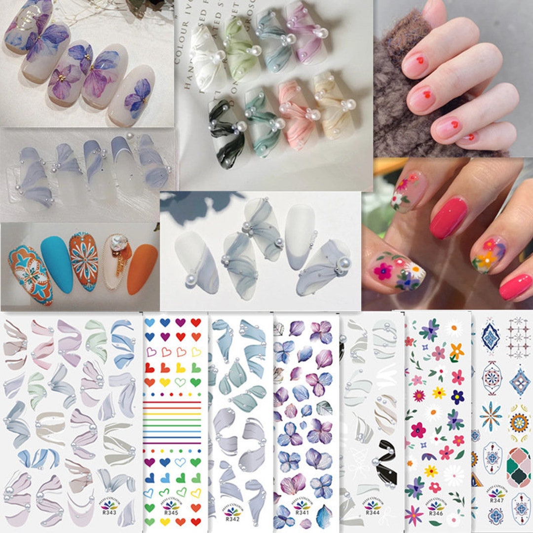 10 Styles Quick Art Sticker Colorful Nail Decal With Gum - Etsy