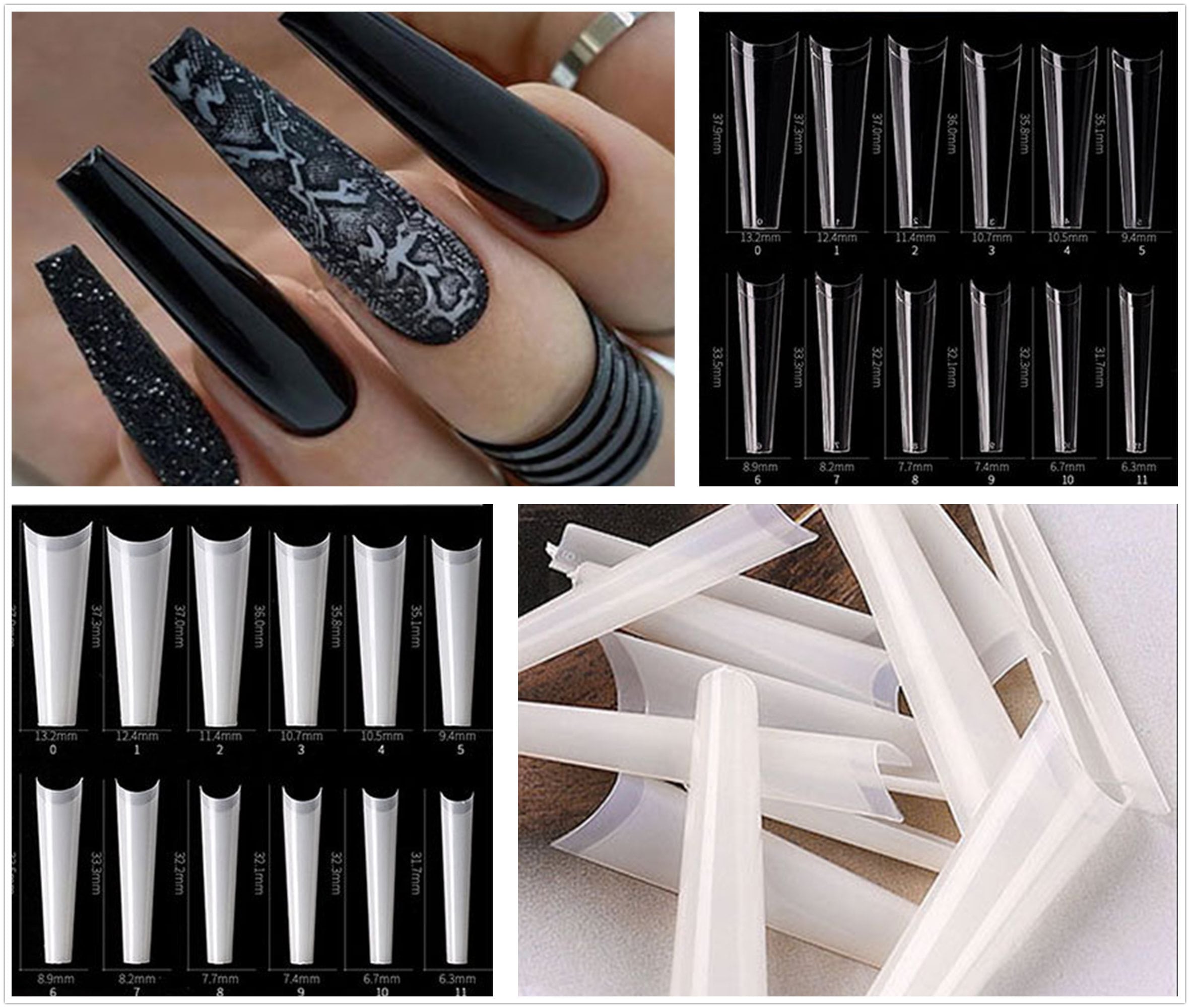 504 pcs XXL Extra Long frech Fake NailsCurve Clear Nails | Etsy