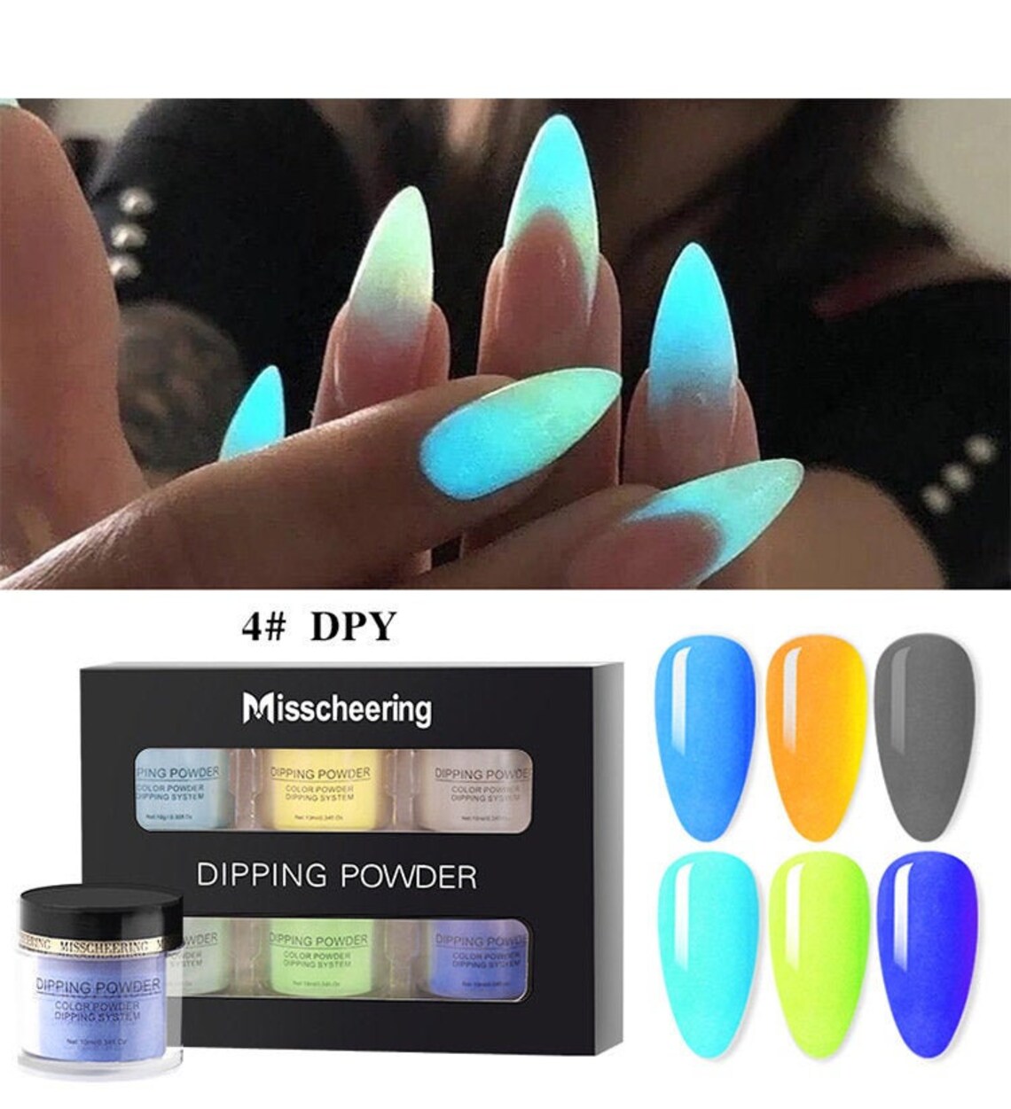 6 Box a set Neon Phosphor Dipping Powder Nail Art Decorations | Etsy