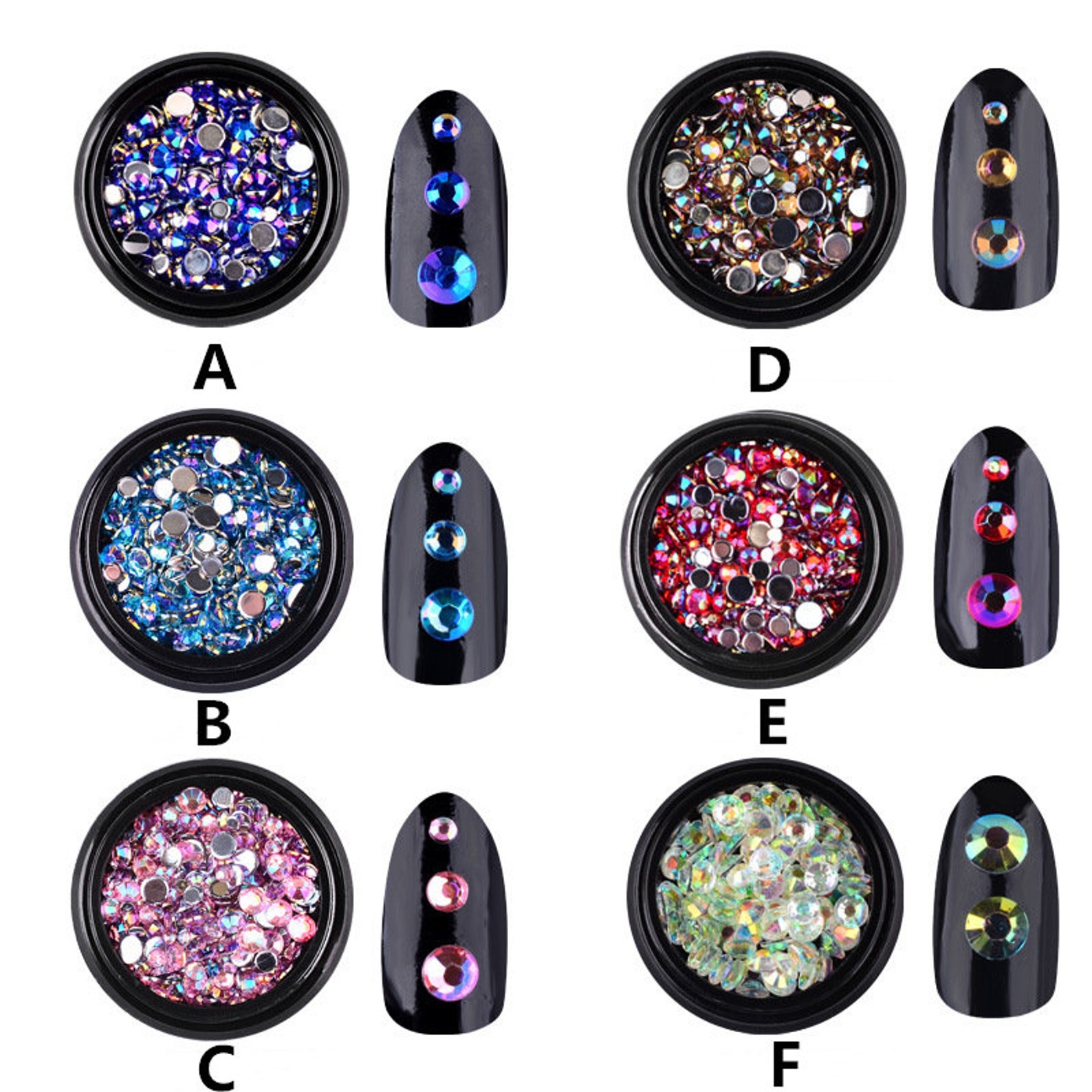 A Box of Mixed Size Flat Back AB Color Rhinestones6 Colors - Etsy