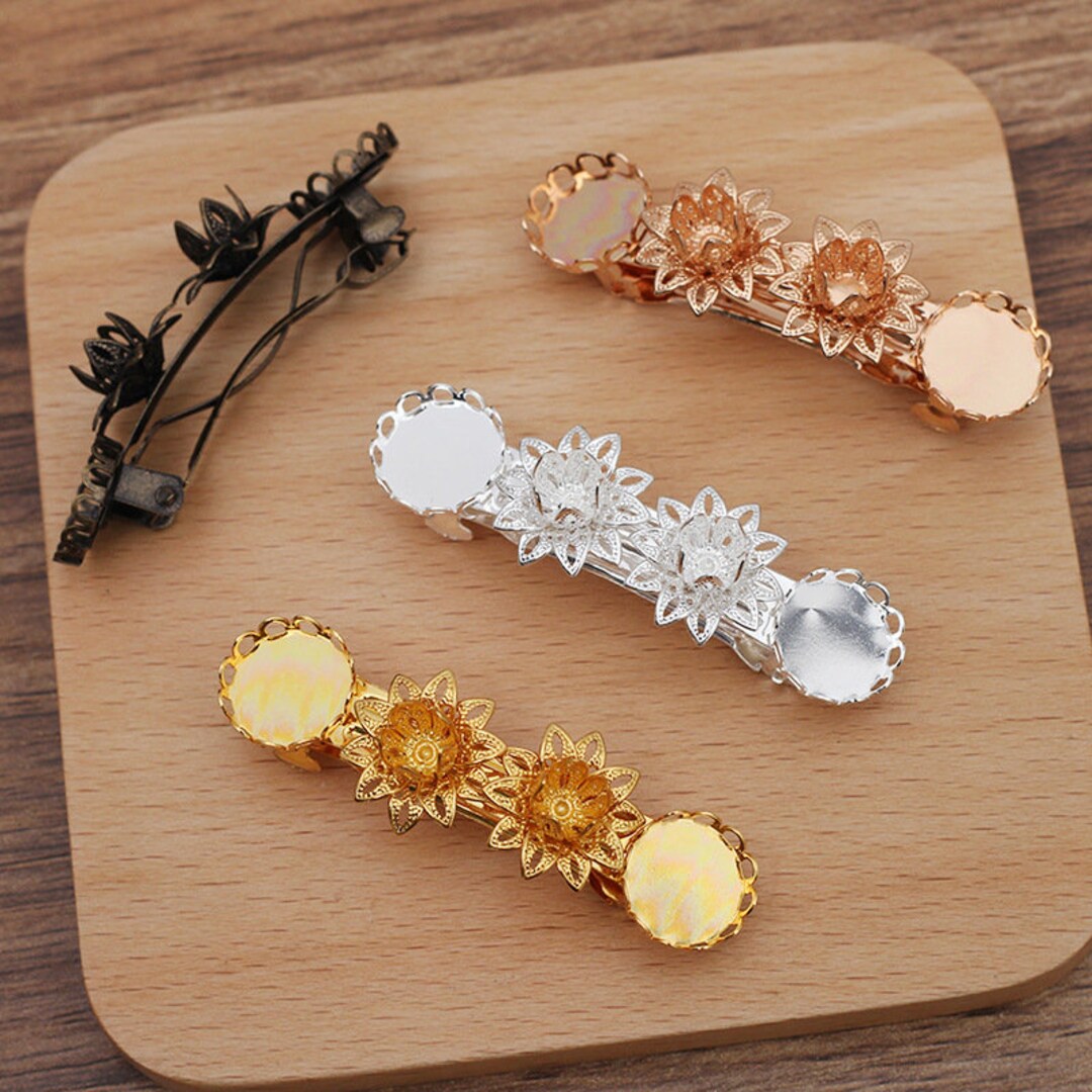 2 Pcs 12mm French Barrettes, Top Metal Hair Barrettes,blank Barrettes ...