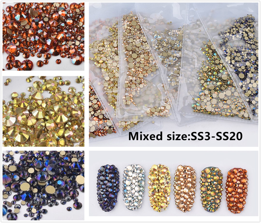 Mixed Size 1440 Pcs SS3-SS20 Flatback Faceted Rhinestones,diy Deco ...