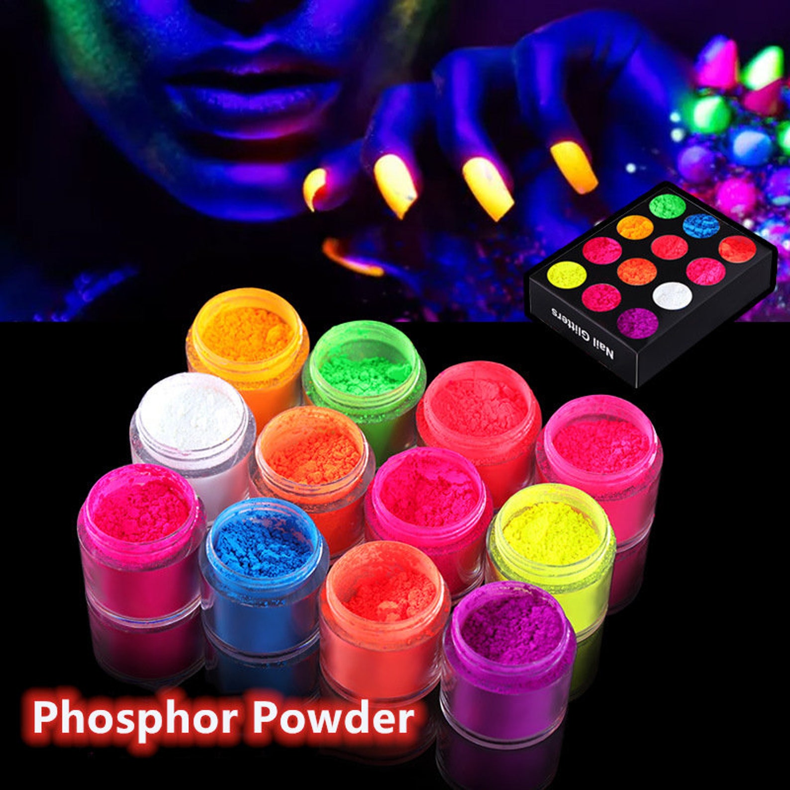 Free Shipping 12 Box a Set Neon Phosphor Powder Luminous Nail | Etsy