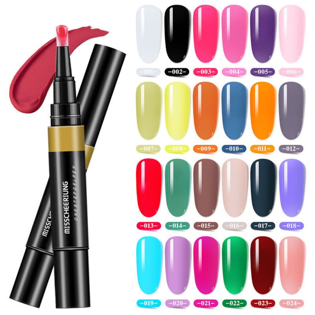 24 Colors One Step Gel Nail Varnish Pen Glitter 3 in 1 Nail Art Color ...