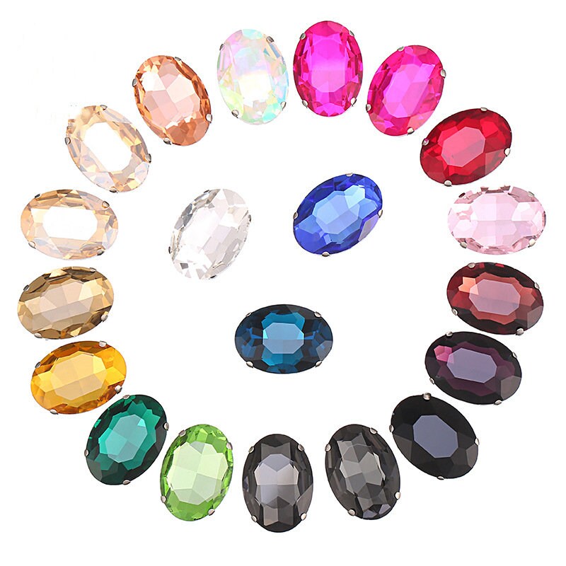 20 Pcs Oval Sew on Rhinestonesd Shape Flat Back Glasss - Etsy