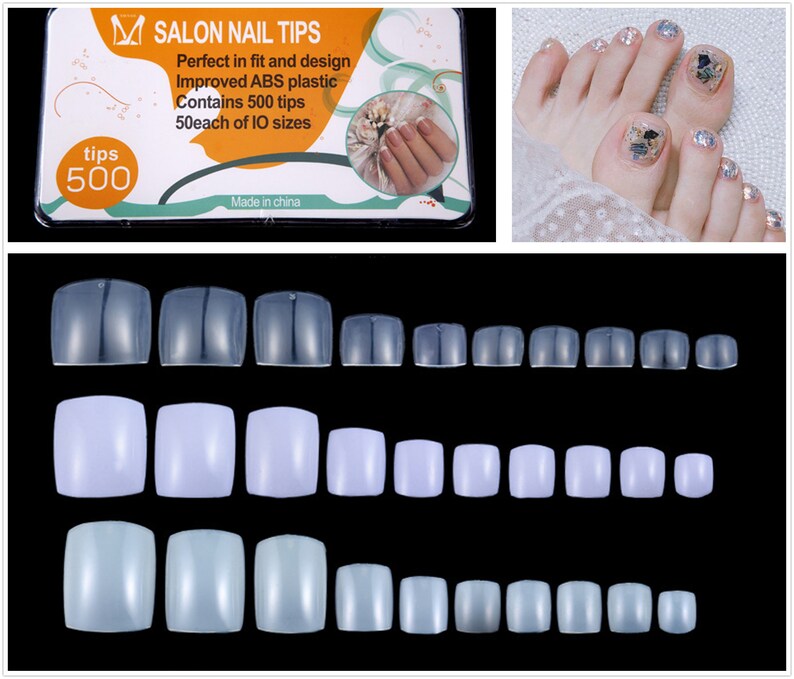 A Box of 500 Pcs Fake Artificial Toe Nails Tips French Foot - Etsy
