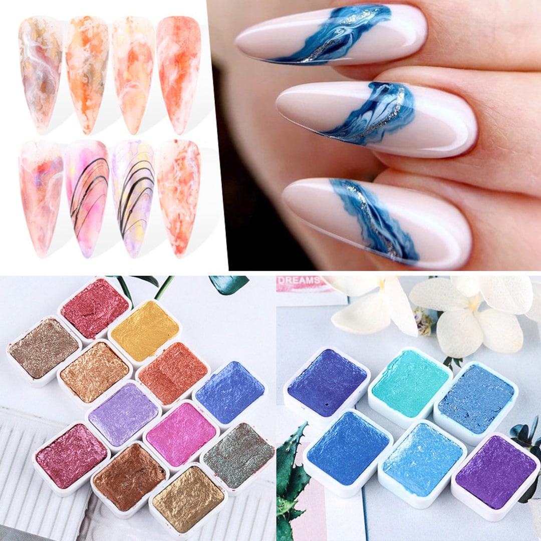 6/12 Colores Glitter Perla Acuarela Sólida Pintura Azul Púrpura Púrpura ...