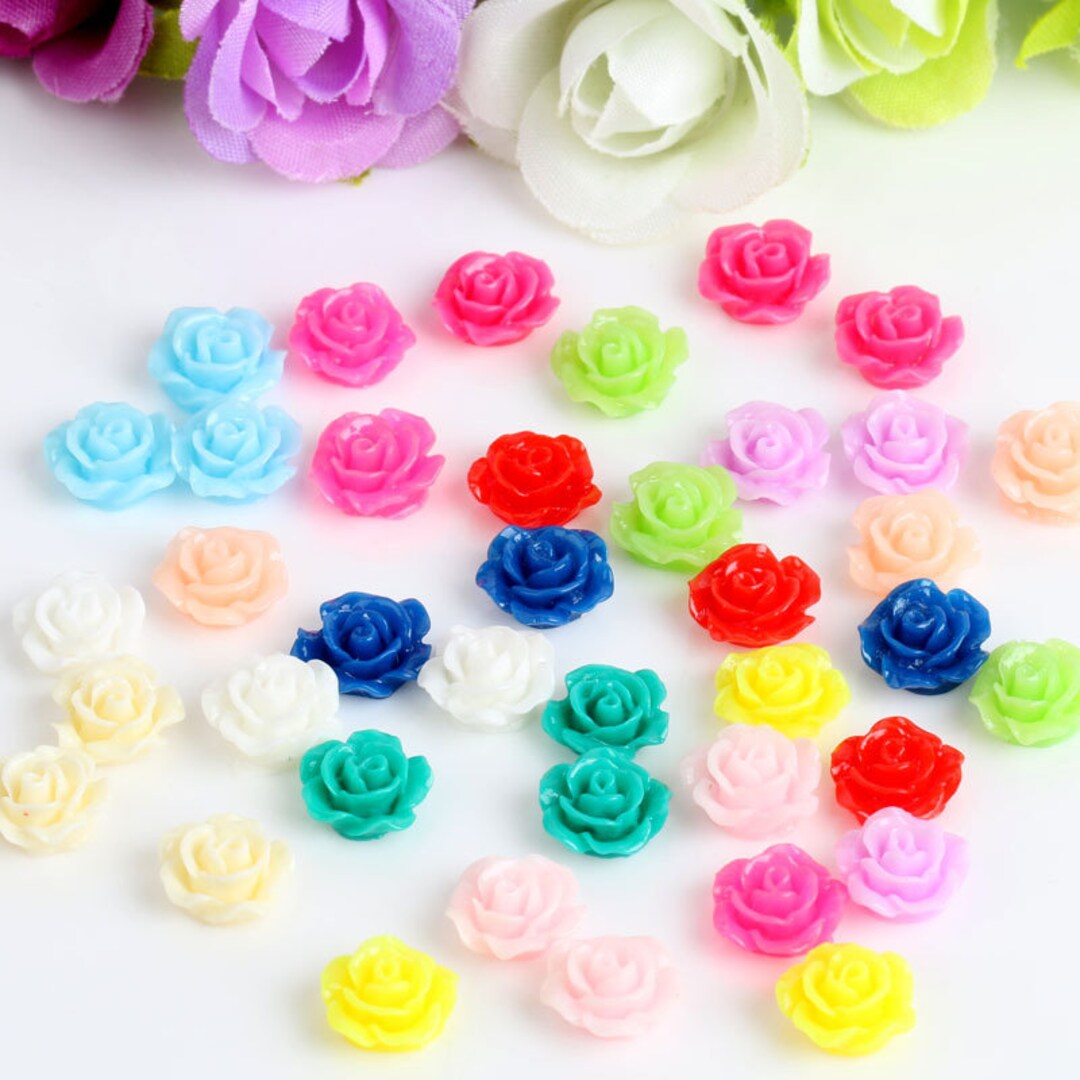 20 Pcs/50 Pcs/100 Pcs 10mm Small Rose Cabochons No Hole, Rose Resin ...