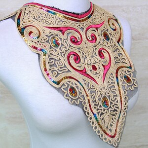 Vintage Style Collar Applique, Lace Collar Applique With Sequins ...