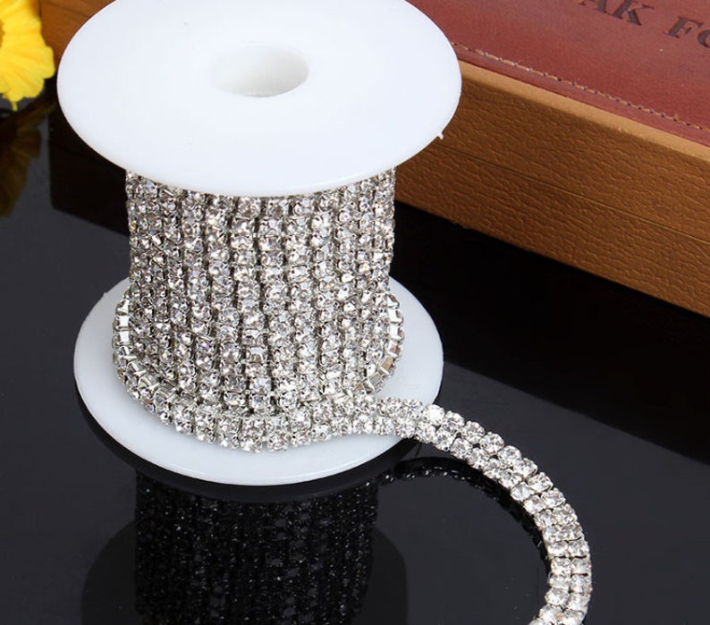 2 Row Rhinestone Trim by Yard in Silver Setting Casing Crystal - Etsy
