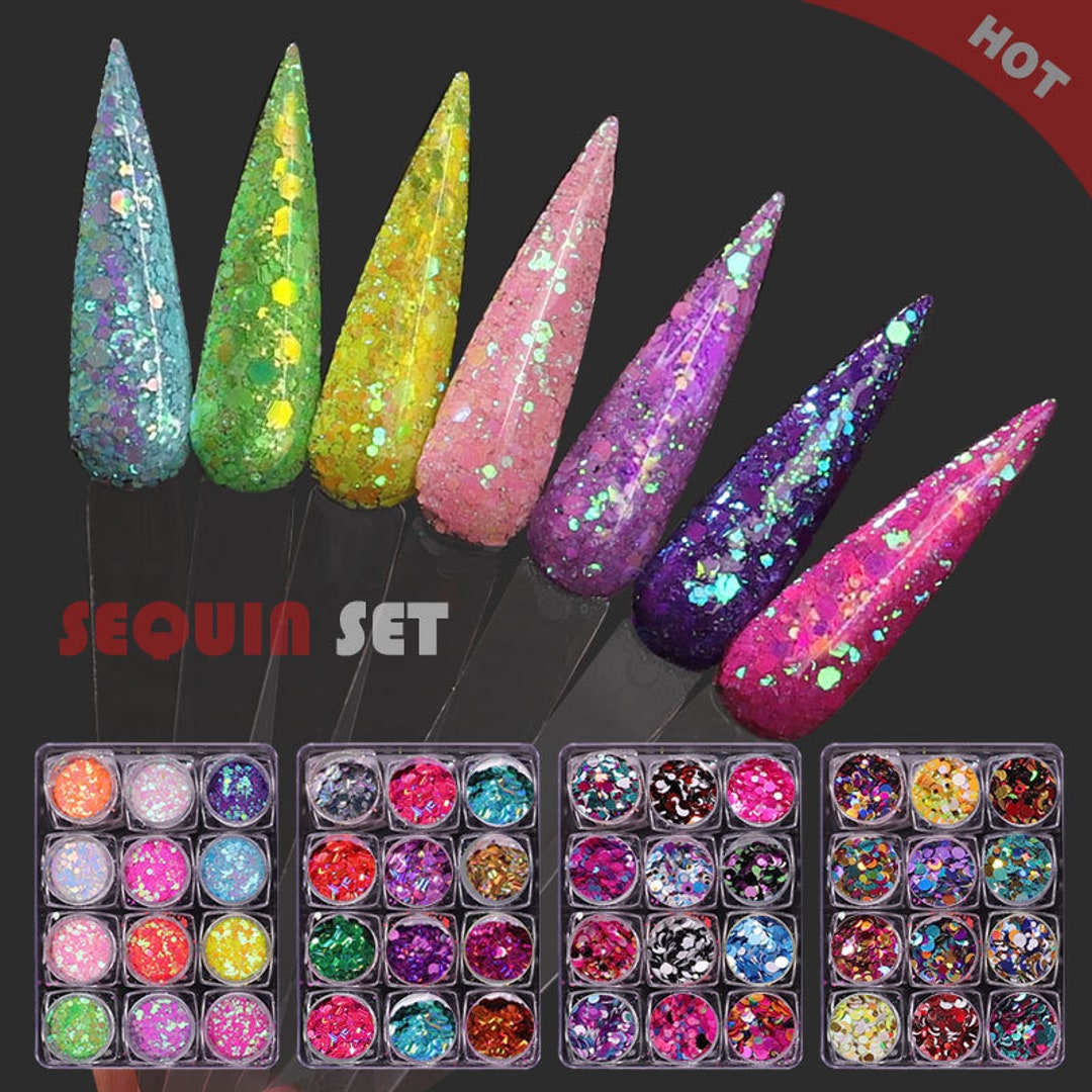 12 Box a Set Nail Art Powder Dust Shimmer Decoration,shiny Nail Glitter ...