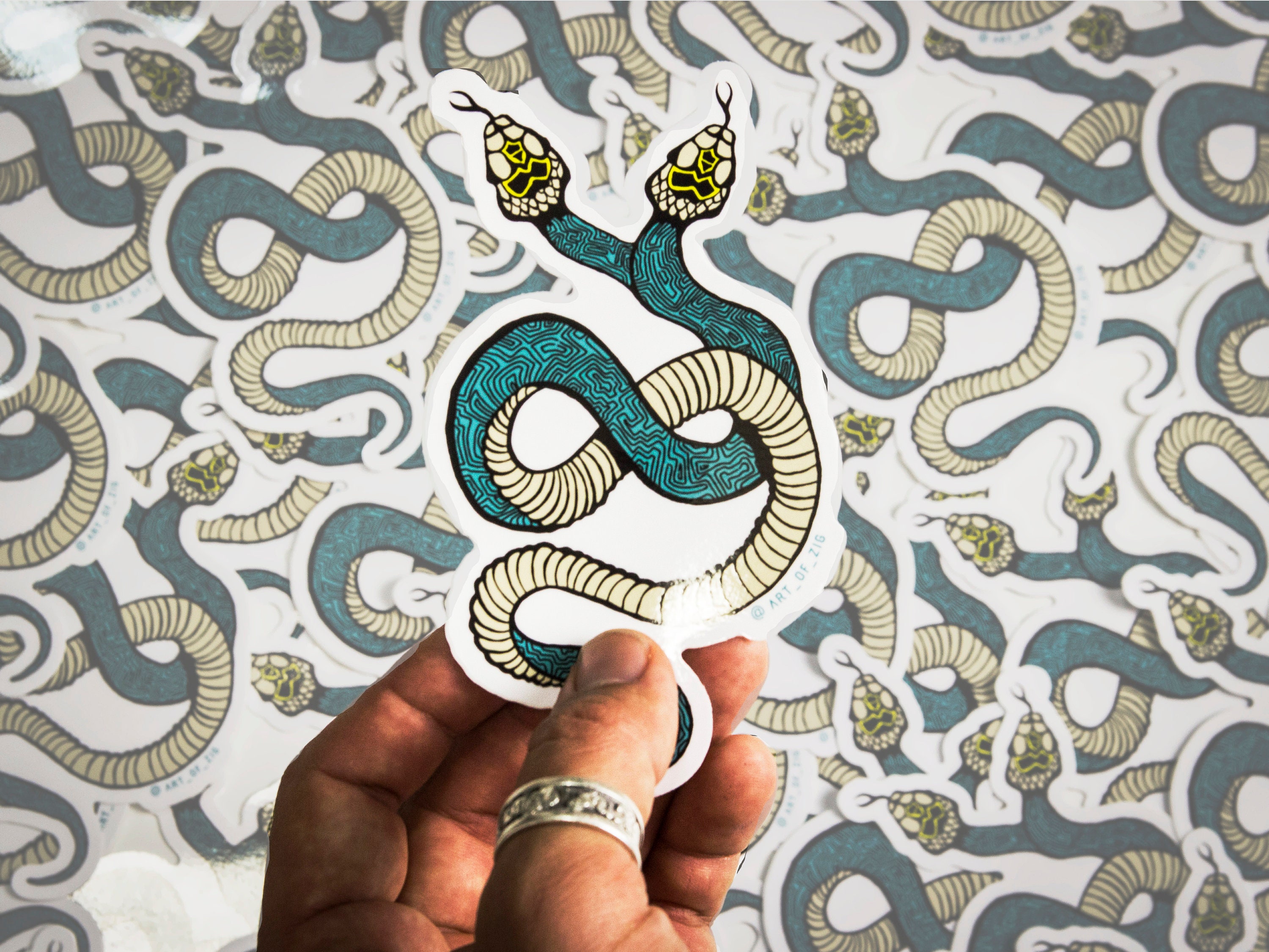 VINYL STICKER Waterbottle Sticker Laptop Sticker Serpent Snake Shipibo ...