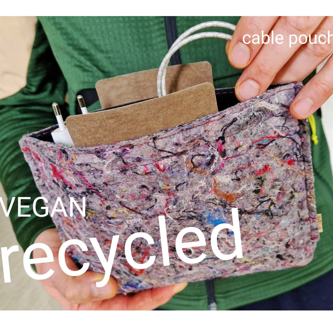 Cable Organizer, EDC Recycled Felt and Vegan Leather Case to Store ...