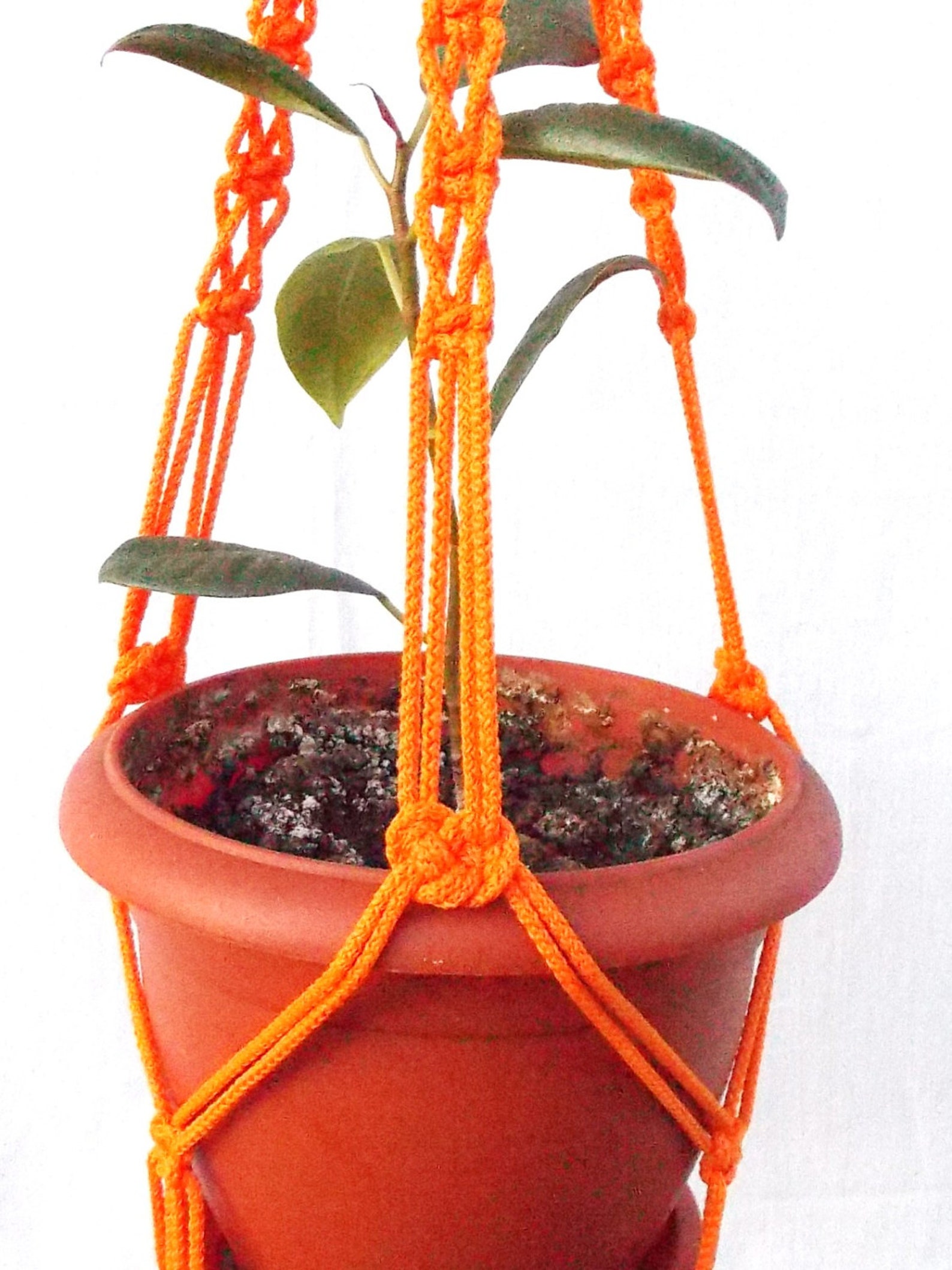 Orange mini macrame plant hanger 18 inches 3mm Gift idea | Etsy