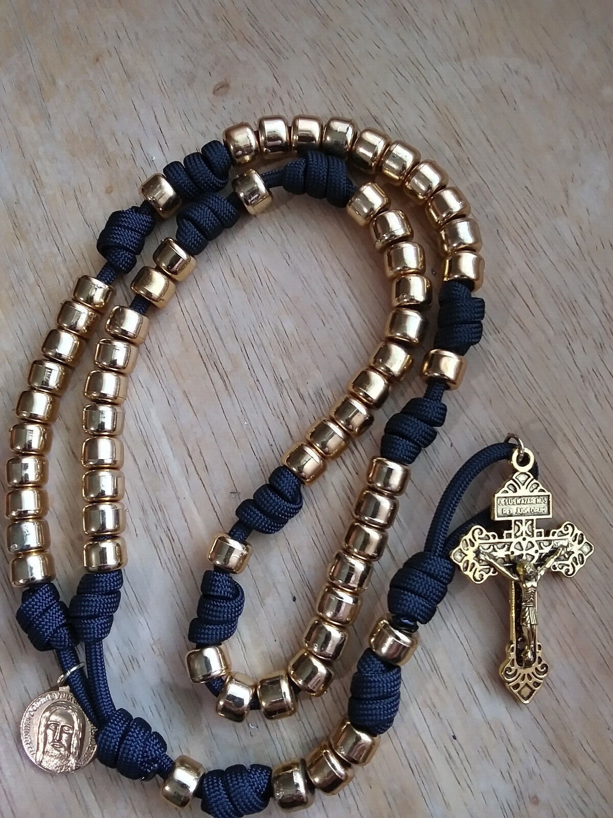 Black & Gold PARACORD ROSARY Holy Face of Jesus Medal Pardon Crucifix ...