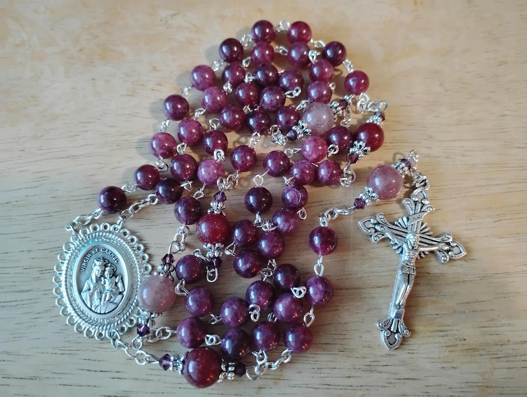 Garnet Rosary Beads Silver Vintage French Estate Genuine Gemstone Fleur ...
