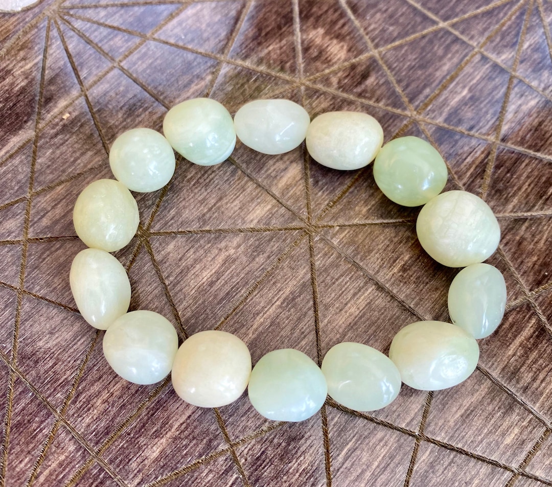 Lemon Serpentine New Jade Tumbled Nugget Bracelet | Crystal Jewelry ...